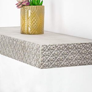 American Art Decor Rustic Wood Embossed Floral Floating Wall Shelf - Greywashed (24" x 9")