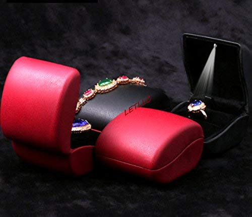 LILY TREACY PU Leather Jewelry, Earrings,Coin,Pendant, Necklace Box Case with Light up for Wedding, Engagement, Gift