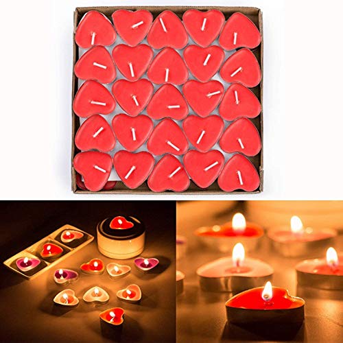 50pcs Heart Shaped Candles, Smokeless Tealights Candle, Tea Light Candles for Birthday, Proposal, Wedding, Party, Red, Wedding Engagement, Valentines Day, Christmas