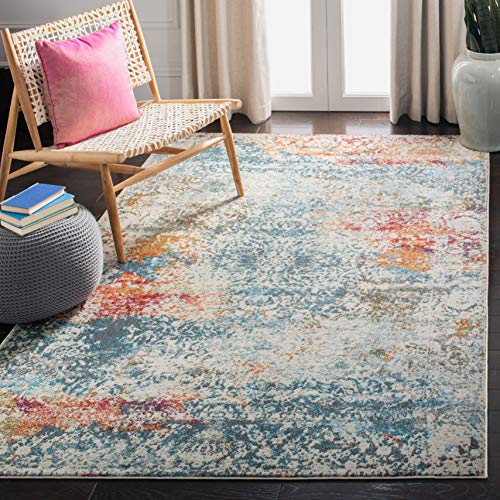 SAFAVIEH Luxor Collection 4' x 6' Ivory/Blue LUX308A Handmade Modern Distressed Area Rug