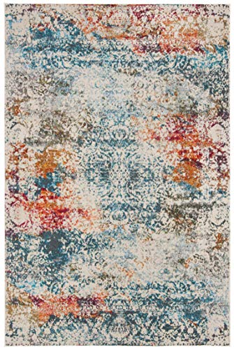 SAFAVIEH Luxor Collection 4' x 6' Ivory/Blue LUX308A Handmade Modern Distressed Area Rug