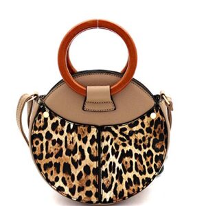 leopard neon snake print vegan leather ring handle medium crossbody satchel (leopard taupe)