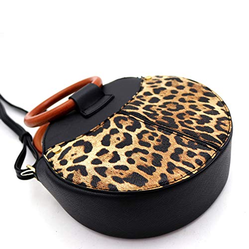 Leopard Neon Snake Print Vegan Leather Ring Handle Medium Crossbody Satchel (Leopard Taupe)