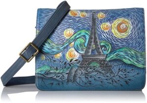 anna by anuschka womens anna anuschka, handpainted leather medium saddle crossbody-love in paris cross body handbag, love paris, one size us