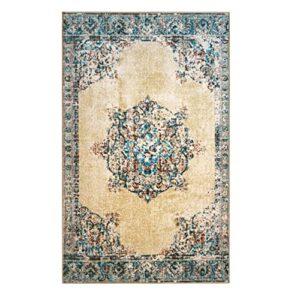 SUPERIOR Distressed Traditional Oriental Medallion Non-Slip Indoor Washable Area Rug, 8' x 10', Cream