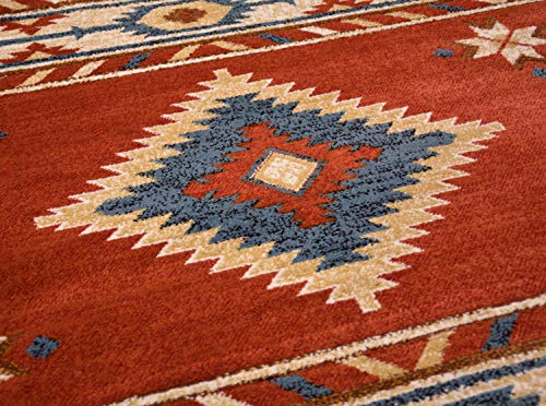 Nevita Collection Southwestern Native American Design Area Rug Rugs Geometric (Orange (Terra), 3 x 3)