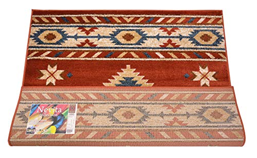 Nevita Collection Southwestern Native American Design Area Rug Rugs Geometric (Orange (Terra), 3 x 3)