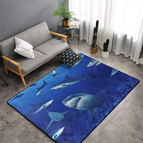 NiYoung Shark Swim Blue Ocean Kitchen Rugs, Bedroom Livingroom Sitting-Room Mat, Floor Pad Rugs Standing Mat, Kids Children Play Mat Bath Mat, Throw Rugs Runner Exercise Mat