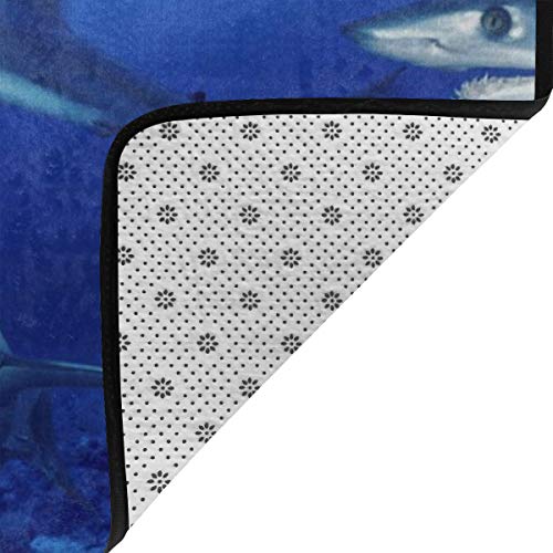 NiYoung Shark Swim Blue Ocean Kitchen Rugs, Bedroom Livingroom Sitting-Room Mat, Floor Pad Rugs Standing Mat, Kids Children Play Mat Bath Mat, Throw Rugs Runner Exercise Mat