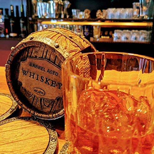 5pc Whiskey Bourbon Barrel Drink Coasters, Unique Bar Decor & Accessories, Beer & Whiskey Glass Coaster - Home Decorations for Dining Room or Home Bar - Modern Coaster Set with Holder for Man Cave