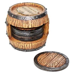 5pc Whiskey Bourbon Barrel Drink Coasters, Unique Bar Decor & Accessories, Beer & Whiskey Glass Coaster - Home Decorations for Dining Room or Home Bar - Modern Coaster Set with Holder for Man Cave