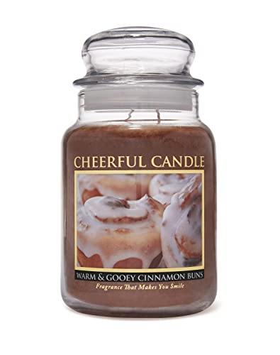 A Cheerful Giver - Warm & Gooey Cinnamon Buns Scented Glass Jar Candle (24 oz) with Lid & True to Life Fragrance Made in USA