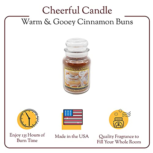 A Cheerful Giver - Warm & Gooey Cinnamon Buns Scented Glass Jar Candle (24 oz) with Lid & True to Life Fragrance Made in USA