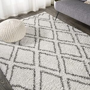 jonathan y shg103a-8 soller diamond trellis shag indoor area-rug, contemporary, modern, bohemian easy-cleaning,bedroom,kitchen,living room,non shedding, beige/dark gray, 8 x 10