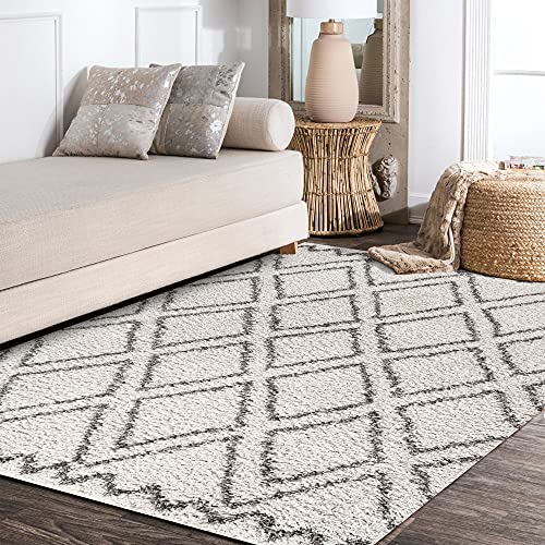 JONATHAN Y SHG103A-8 Soller Diamond Trellis Shag Indoor Area-Rug, Contemporary, Modern, Bohemian Easy-Cleaning,Bedroom,Kitchen,Living Room,Non Shedding, Beige/Dark Gray, 8 X 10