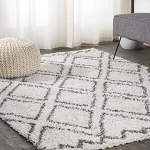 JONATHAN Y SHG103A-8 Soller Diamond Trellis Shag Indoor Area-Rug, Contemporary, Modern, Bohemian Easy-Cleaning,Bedroom,Kitchen,Living Room,Non Shedding, Beige/Dark Gray, 8 X 10