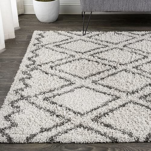 JONATHAN Y SHG103A-8 Soller Diamond Trellis Shag Indoor Area-Rug, Contemporary, Modern, Bohemian Easy-Cleaning,Bedroom,Kitchen,Living Room,Non Shedding, Beige/Dark Gray, 8 X 10