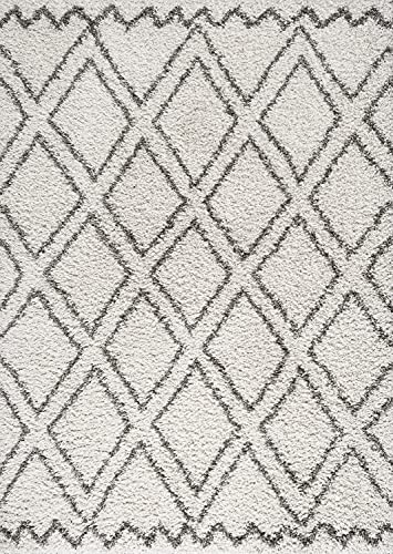 JONATHAN Y SHG103A-8 Soller Diamond Trellis Shag Indoor Area-Rug, Contemporary, Modern, Bohemian Easy-Cleaning,Bedroom,Kitchen,Living Room,Non Shedding, Beige/Dark Gray, 8 X 10