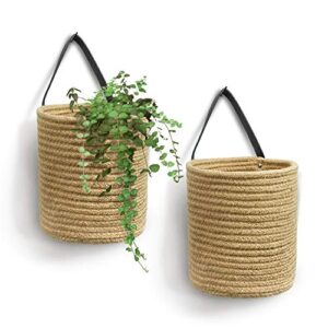 goodpick 2pack jute hanging basket – small woven fern hanging rope basket flower plants wall basket decor set boho, 7.87 x 7 x 11.7 inches