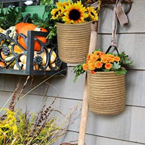 Goodpick 2pack Jute Hanging Basket - Small Woven Fern Hanging Rope Basket Flower Plants Wall Basket Decor Set Boho, 7.87 x 7 x 11.7 inches