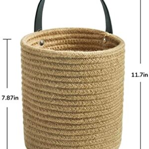 Goodpick 2pack Jute Hanging Basket - Small Woven Fern Hanging Rope Basket Flower Plants Wall Basket Decor Set Boho, 7.87 x 7 x 11.7 inches