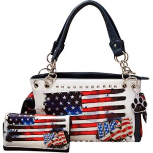 HW Collection USA American Flag Stars Stripe Concealed Carry Country Patriotic Handbag Wallet Set (USA Flag Set)