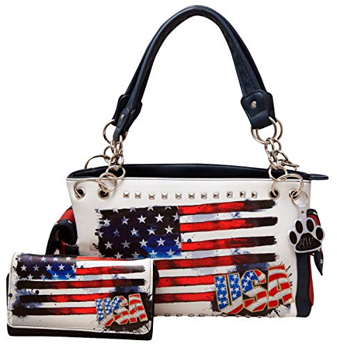 HW Collection USA American Flag Stars Stripe Concealed Carry Country Patriotic Handbag Wallet Set (USA Flag Set)