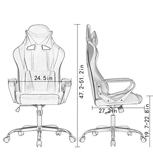 High-Back Gaming Chair PC Office Chair Computer Racing Chair PU Desk Task Chair Ergonomic Executive Swivel Rolling Chair with Lumbar Support for Back Pain Women, Men (White)