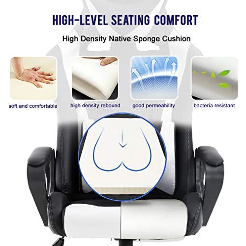 High-Back Gaming Chair PC Office Chair Computer Racing Chair PU Desk Task Chair Ergonomic Executive Swivel Rolling Chair with Lumbar Support for Back Pain Women, Men (White)