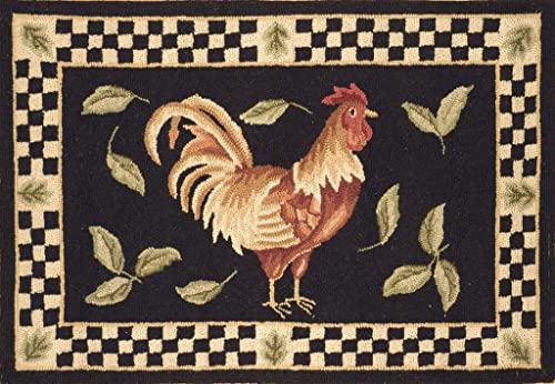 SAFAVIEH Vintage Poster Collection 1'8" x 2'6" Black/Ivory VP320A Handmade Rooster Novelty Premium Wool Accent Rug