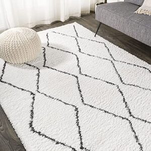 JONATHAN Y MOH405A-8 Catala Moroccan Diamond Shag Indoor Area-Rug Bohemian Geometric Modern Glam Easy-Cleaning Bedroom Kitchen Living Room Non Shedding, 8 X 10, White/Black