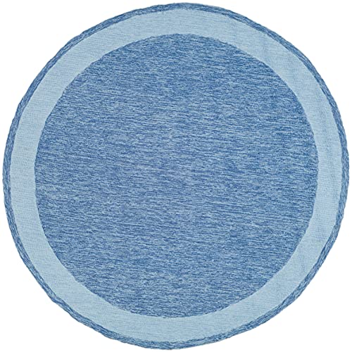 SAFAVIEH Easy Care Collection 8' Round Blue EZC427E Hand-Hooked Border Area Rug