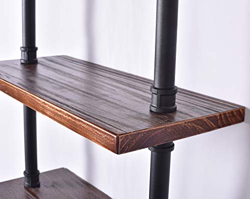 Diwhy Industrial Pipe Shelving Bookshelf Rustic Modern Wood Ladder Storage Shelf 3 Tiers Retro Wall Mount Pipe Design DIY Shelving (Black, L 24")