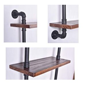 Diwhy Industrial Pipe Shelving Bookshelf Rustic Modern Wood Ladder Storage Shelf 3 Tiers Retro Wall Mount Pipe Design DIY Shelving (Black, L 24")