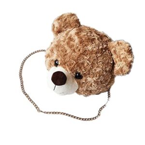 shoulder bag cartoon faux fur teddy bear head handbag for girl kid women cute toy bag lovely crossbody plush purse light brown