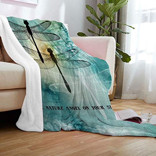 Ultra Soft Flannel Fleece Bed Blanket Dragonfly Pattern Love is a Nature Angel on Your Shoulder Throw Blanket All Season Warm Fuzzy Light Weight Cozy Plush Blankets for Living Room 40 x 50 inches