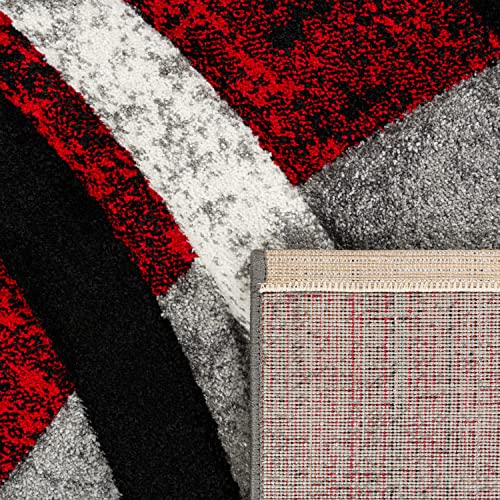 Paco Home Designer Rug with Contour Cut Striped Model in Grey Black and Red Mixture, Size:5'3" x 7'7"