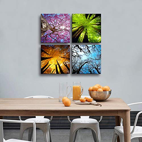 MESESE Art 4 Panels Canvas Print Wall Art Spring Summer Autumn Winter Four Seasons Landscape Color Tree Painting Pictures Prints Nature Forest Artwork Stretched and Framed for Bedroom Living Room Home Decorations