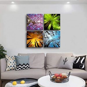 MESESE Art 4 Panels Canvas Print Wall Art Spring Summer Autumn Winter Four Seasons Landscape Color Tree Painting Pictures Prints Nature Forest Artwork Stretched and Framed for Bedroom Living Room Home Decorations