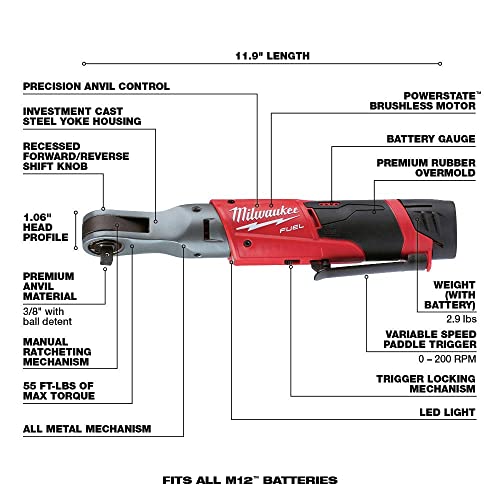 M12 FUEL 3/8" RATCHET 2BAT