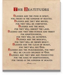 beatitudes wall art print, 11×14, matthew 5 sermon on the mount bible quote, unframed scripture wall décor, christian prayer wall art for home or office decore, inspirational verse poster for spiritual