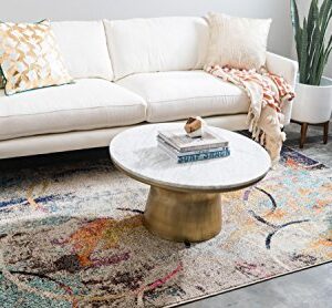 Unique Loom Chromatic Collection Modern Rustic & Vibrant Abstract Area Rug for Any Home Décor, Rectangular 8' 0" x 10' 0", Beige/Blue