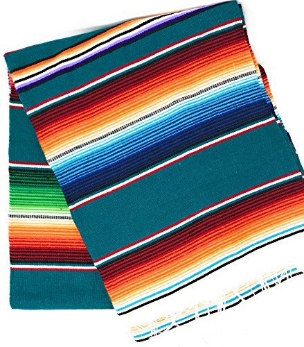 Large Serape Mexican Blanket Authentic Sarape Blanket 7' X 5' Zarape by Mexitems (Pick Your Color) (Teal)