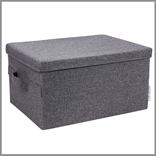 Bigso Soft Foldable Polyester Storage Box with Lid | Fabric Storage Bin with Lid and Handles for Closets and Rooms | Collapsible Storage Box for Clothes and More | 13.4″ x 17.7″ x 9.8” | Large | Grey