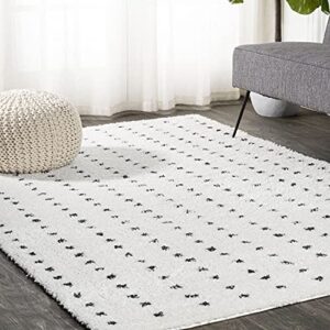 jonathan y moh400a-8 pele modern geometric shag indoor area-rug bohemian polka dot easy-cleaning bedroom kitchen living room non shedding, 8 x 10, white/black