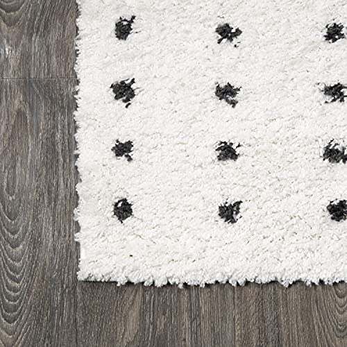 JONATHAN Y MOH400A-8 Pele Modern Geometric Shag Indoor Area-Rug Bohemian Polka Dot Easy-Cleaning Bedroom Kitchen Living Room Non Shedding, 8 X 10, White/Black