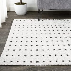 JONATHAN Y MOH400A-8 Pele Modern Geometric Shag Indoor Area-Rug Bohemian Polka Dot Easy-Cleaning Bedroom Kitchen Living Room Non Shedding, 8 X 10, White/Black