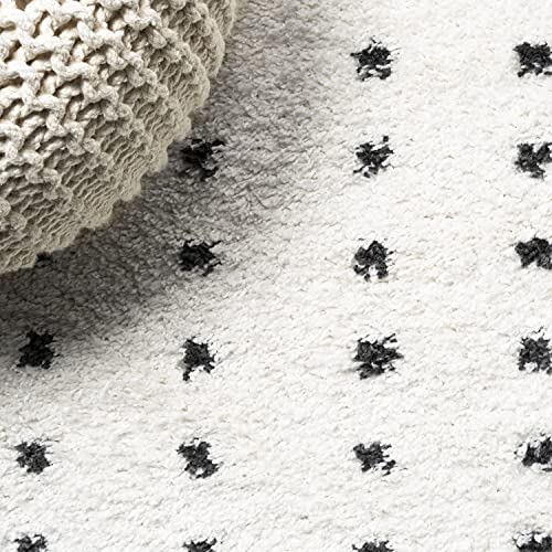 JONATHAN Y MOH400A-8 Pele Modern Geometric Shag Indoor Area-Rug Bohemian Polka Dot Easy-Cleaning Bedroom Kitchen Living Room Non Shedding, 8 X 10, White/Black