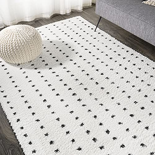 JONATHAN Y MOH400A-8 Pele Modern Geometric Shag Indoor Area-Rug Bohemian Polka Dot Easy-Cleaning Bedroom Kitchen Living Room Non Shedding, 8 X 10, White/Black