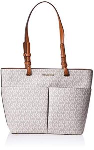 michael kors bedford medium top zip pocket tote vanilla/acorn one size